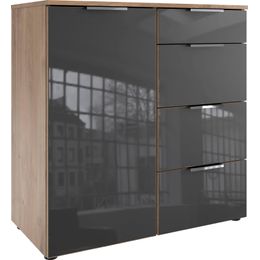 Kombikommode wimex "Level36 C by fresh to go", grau (plankeneiche nachbildung, glas grau), B:81cm H:84cm T:41cm, Holzwerkstoff, Sideboards, Kombikommode, mit Glaselementen auf der Front, soft-close Funktion, 81cm breit