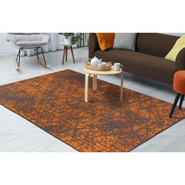 Teppich Kayoom "Kalea 225", orange, B:120cm H:8mm L:170cm, Polyester, Teppiche, Teppich, Flachgewebeteppich mit Relief-Design, Used-Look, moderne Farben