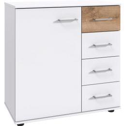 Kombikommode wimex "Taiga", wei&szlig; (wei&szlig;, plankeneiche nachbildung), B:81cm H:83cm T:41cm, Holzwerkstoff, Sideboards, Kombikommode, 1 t&uuml;rig und 4 Schubladen