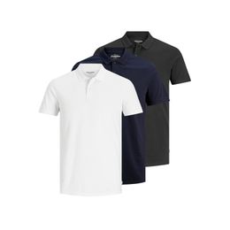 Jack & Jones Poloshirt JACK & JONES "JJEBASIC POLO SS 3PK MP NOOS", Herren, Gr. XXL, wei&szlig; (navy blazer pack:with wei&szlig;, schwarz), Jersey, Obermaterial: 100% Baumwolle, unifarben, slim fit, Shirts Poloshirt