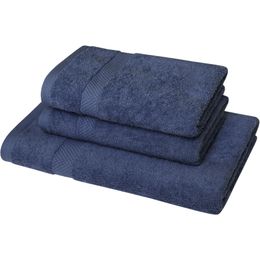 Handtuch Set Dyckhoff "Planet", blau (marine), 3 Stk., Walkfrottier, Walkfrottier, Obermaterial: 100% Baumwolle, Handtuch-Sets, Handtuch Set, 2 Handt&uuml;cher (50x100cm), 1 Duschtuch (70x140cm)