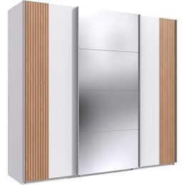 Schwebet&uuml;renschrank wimex "Malaga", wei&szlig; (wei&szlig;, akustiklamellen nachbildung in artisan eiche nachbildung), B:225cm H:208cm T:65cm, Holzwerkstoff, Schr&auml;nke, Schwebet&uuml;renschrank, Kleiderschrank 3-t&uuml;rig mit Akustiklamellen-Optik und Spiegel