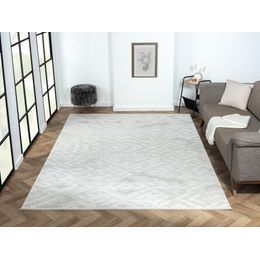 Teppich "My Life, LAGERR&Auml;UMUNG", beige (creme, hellgrau, wei&szlig;), B:200cm H:10mm L:290cm, Polyester, MyFlair M&Ouml;BEL & ACCESSOIRES, Teppiche, Teppich, Kurzflor, Retro-Style, besonders weich durch Microfaser, mit Fransen
