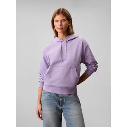 Sweatshirt Calvin Klein Jeans, Damen, Gr. S (38), soft lavender, Sweatware, Obermaterial: 86% Baumwolle, 14% Polyester, unifarben, regular fit h&uuml;ftlang, Rundhals, B&uuml;ndchen, Sweatshirts Sweatshirt, Kapuze mit Kordelzug, regular fit, Logodruck