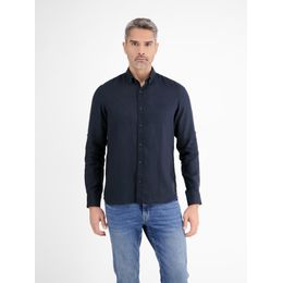 Langarmhemd Lerros, Herren, Gr. M, N-Gr, blau (classic navy), Obermaterial: 55% Leinen, 45% Baumwolle, unifarben, regular fit taillenbedeckt, 2-Knopf-Manschette, Hemden Langarmhemd, mit Logo Stickerei