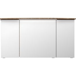 Badezimmerspiegelschrank SAPHIR "Serie 4010 Badezimmer-Spiegelschrank inkl. LED-Beleuchtung im Kranz", braun (eiche ribbeck quer nachbildung), B:142cm H:71,9cm T:26,5cm, Holzwerkstoff, Schr&auml;nke, Badezimmerspiegelschrank, Badschrank 142 cm breit, 3 T&uuml;ren, 6 Glas-Einlegeb&ouml;den, inkl T&uuml;rd&auml;mpfer