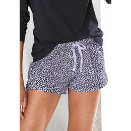 Schlafshorts Vivance Dreams, Damen, Gr. 40/42, N-Gr, schwarz (helllila, schwarz), Jersey, Obermaterial: 100% Baumwolle, gemustert, comfort fit kurz, Hosen Schlafshorts, im Allover-Druck, Topseller