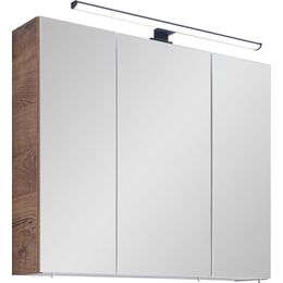 Spiegelschrank SAPHIR "Quickset 374 Badschrank, 3 Spiegelt&uuml;ren, 6 Einlegeb&ouml;den, 75 cm breit", braun (eiche ribbeck quer nachbildung), B:75cm H:70cm T:20cm, Holzwerkstoff, Schr&auml;nke, Spiegelschrank, inkl. LED-Beleuchtung, T&uuml;rd&auml;mpfer, Schalter-/Steckdosenkombination