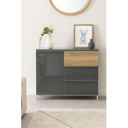 Sideboard OTTO HOME "Onyx, Kommode mit 3 Schubladen und 1 T&uuml;r, UV Lackierung Hochglanz", grau (anthrazit, walnussfarben), B:106cm H:88cm T:45cm, Holzwerkstoff, Sideboards, Sideboard, Kombikommode mit Soft-Close-Funktion, Ma&szlig;e (B/T/H) 106/45/88cm