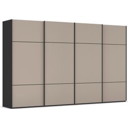 Schwebet&uuml;renschrank Rauch "Kleiderschrank Schrank Garderobe Schlafzimmerschrank SCALE-TRIO", beige (schwarz, glas fango matt, griffleisten schwarz), B:360cm H:223cm T:68cm, Holzwerkstoff, Schr&auml;nke, Schwebet&uuml;renschrank, edle dreigeteilte Front mit 2 Zierleisten Glasfront MADE IN GERMANY