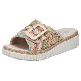 Keilpantolette Rieker, Damen, Gr. 39, bunt (pastell multi), Bast, Flechtoptik, Schuhe Keilpantolette, Sommerschuh, Strandschuh, Hausschuh mit praktischem Klettverschluss, Topseller