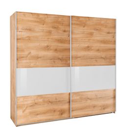 Schwebet&uuml;renschrank wimex "Bramfeld TOPSELLER Kleiderschrank", braun (plankeneiche, absetzung wei&szlig;glas), B:225cm H:236cm T:64cm, Schr&auml;nke, Schwebet&uuml;renschrank, mit Glaselementen und zus&auml;tzlichen Einlegeb&ouml;den