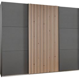 Schwebet&uuml;renschrank wimex "Ancona by fresh to go", schwarz (graphit, akustikpaneel optik artisan eiche nachbildung), B:300cm H:216cm T:65cm, Holzwerkstoff, Schr&auml;nke, Schwebet&uuml;renschrank, mit Akustiklamellen Optik in 3D