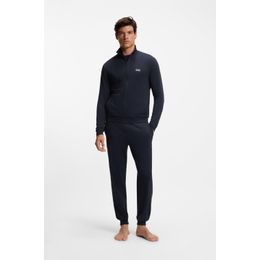 Loungeanzug BOSS "365 Long Set", Herren, Gr. L, dunkelblau 403, Obermaterial: 95% Baumwolle, 5% Elasthan, unifarben, regular fit normal, B&uuml;ndchen, Homewear-Sets Loungeanzug, Aus Stretch-Baumwolle mit Logos, Jacke mit Stehkragen