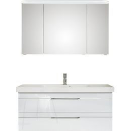 Badm&ouml;bel-Set SAPHIR "Balto Sprint 2-teilig, Mineralmarmor-Waschtisch mit LED-Spiegelschrank", wei&szlig; (wei&szlig; hochglanz, wei&szlig; glanz), B:123cm H:200cm T:50,8cm, Holzwerkstoff, Kastenm&ouml;bel-Sets, Badm&ouml;bel-Set, Badezimmer Set inkl. T&uuml;rd&auml;mpfer, 3 T&uuml;ren, 2 Schubladen