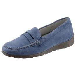 Waldl&auml;ufer Mokassin WALDL&Auml;UFER "H-LUCY", Damen, Gr. 6,5, blau (jeansblau), Veloursleder, Schuhe Mokassin, Slipper, Freizeitschuh, Halbschuh mit typischer Rahmennaht, H-Weite