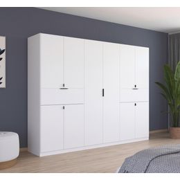 Dreht&uuml;renschrank Rauch "Kleiderschrank Schrank Garderobe W&auml;scheschrank TICAO", wei&szlig; (alpinwei&szlig;), B:271cm H:210cm T:54cm, Holzwerkstoff, Schr&auml;nke, Dreht&uuml;renschrank, mit 2 ger&auml;umigen Schubladen, viel Stauraum MADE IN GERMANY