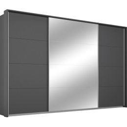 Schwebet&uuml;renschrank Rauch "Kleiderschrank Schrank Garderobe W&auml;scheschrank TOMA mit Passepartout", grau (graumetallic), B:323cm H:214cm T:64cm, Holzwerkstoff, Schr&auml;nke, Schwebet&uuml;renschrank, inkl. Regaleinsatz sowie zus&auml;tzlichen Einlegeb&ouml;den MADE IN GERMANY