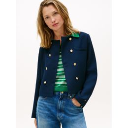 Kurzblazer Tommy Hilfiger "PREPPY TEXTURE LADY JACKET", Damen, Gr. 38, schwarz night navy, Web, Obermaterial: 50% Wolle, 50% Polyester, unifarben, regular fit, Rundhals, Blazer Kurzblazer