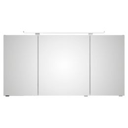 Badezimmerspiegelschrank SAPHIR "Serie 4010 Badezimmer-Spiegelschrank inkl. LED-Aufsatzleuchte", grau (graphit struktur quer nachbildung), B:140cm H:73,8cm T:17cm, Holzwerkstoff, Schr&auml;nke, Badezimmerspiegelschrank, Badschrank 140 cm breit, 3 T&uuml;ren, 6 Glas-Einlegeb&ouml;den, inkl T&uuml;rd&auml;mpfer