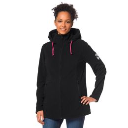 H.I.S. Fleecejacke H.I.S "aus recyceltem Material", Damen, Gr. 44/46, schwarz, Fleece, Obermaterial: 100% Polyester, Jacken Fleecejacke, f&uuml;r kalte Temperaturen, mit Kapuze und Kordelzug, atmungsaktiv