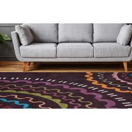 Teppich Calo-deluxe "Fanahy 3066" Gr. 31, lila (violett, multi), B:140cm H:17mm L:200cm, Kunstfaser, Teppiche, Teppich, Kurzflor, Wohnzimmer