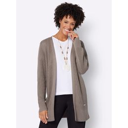 Strickjacke Casual Looks, Damen, Gr. 46, grau (taupe), 50% Baumwolle, 50% Polyacryl, unifarben, Strickjacken Strickjacke