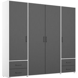 Dreht&uuml;renschrank Rauch "Kleiderschrank Schrank Garderobe W&auml;scheschrank VOYAGER", wei&szlig; (alpinwei&szlig;, graumetallic, griffe graumetallic), B:187cm H:194cm T:53cm, Holzwerkstoff, Schr&auml;nke, Dreht&uuml;renschrank, mit 2 modernen Griffvarianten, mit Au&szlig;enschubladen MADE IN GERMANY