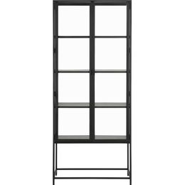 Glasvitrine ACTONA GROUP, schwarz (esche schwarz, matt schwarz), B:77cm H:186cm T:35cm, Melamin, Metall, Schr&auml;nke, Glasvitrine, mit Glast&uuml;ren und Metallrahmen, 4 Einlegeb&ouml;den, B: 77 x H: 185,6 cm