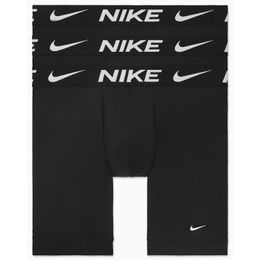 Boxer NIKE UNDERWEAR "BOXER BRIEF LONG 3PK", Herren, Gr. L, schwarz, Jersey, Obermaterial: 92% Polyester, 8% Elasthan, kontrastfarbene Details, unifarben, k&ouml;rpernah, Unterhosen Boxer, mit Elastikbund mit Nike Logo-Schriftzug