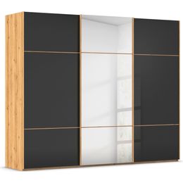 Schwebet&uuml;renschrank Rauch "Kleiderschrank Schrank Garderobe Schlafzimmerschrank SCALE-TRIO", schwarz (asteiche, glas schwarz, griffleisten asteiche), B:271cm H:223cm T:68cm, Holzwerkstoff, Schr&auml;nke, Schwebet&uuml;renschrank, edle dreigeteilte Front mit 2 Zierleisten Spiegel/Glas MADE IN GERMANY