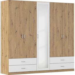 Dreht&uuml;renschrank Rauch "Kleiderschrank Schrank Garderobe W&auml;scheschrank BORBONA", wei&szlig; (eiche artisan, alpinwei&szlig;), B:226cm H:210cm T:54cm, Holzwerkstoff, Schr&auml;nke, Dreht&uuml;renschrank, in 2 Breiten, mit Spiegel und vielen Farbkombinationen MADE IN GERMANY