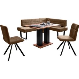 Eckbankgruppe MASSIVLINE & MORE "Martina", braun (spanplatte, metall, mercury 105 braun, braun, schwarz), T:65cm, Holzwerkstoff, Massivholz, Polyester, Sitzm&ouml;bel-Sets, Eckbankgruppe, frei im Raum stellbar