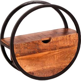 Wandregal Sit, schwarz (natur, schwarz), B:50cm H:50cm T:20cm, Massivholz, Metall, Regale, Wandregal, Mit Schublade aus Mangoholz