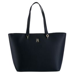 Shopper Tommy Hilfiger "TH EMBLEM TOTE", Damen, Gr. B/H/T: 48cm x 30cm x 14cm, blau (dw6 space blau), Polyurethan, Strukturmuster, unifarben, Taschen Shopper, mit TH-Emblem vorne