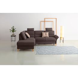 Ecksofa Home Affaire "Westerland L-Form", braun (dunkelbraun), B:238cm H:90cm T:213cm, 100% Polyester, Sofas, Ecksofa, Federkern-Polsterung, wahlweise mit Bettfunktion, Bettkasten