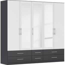 Kleiderschrank Rauch "Schrank Garderobe W&auml;scheschrank HERSBRUCK in 2 Breiten", grau (graumetallic, alpinwei&szlig;), B:226cm H:210cm T:54cm, Holzwerkstoff, Schr&auml;nke, Kleiderschrank, mit 6 gro&szlig;z&uuml;gigen Schubladen sowie Spiegelt&uuml;ren MADE IN GERMANY