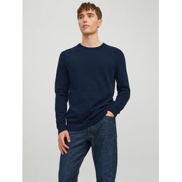 Jack & Jones Rundhalspullover JACK & JONES "JJEBASIC mit Rundhals, ideal f&uuml;r Job und Freizeit", Herren, Gr. M, blau (navy blazer), Feinstrick, Obermaterial: 100% Baumwolle, schmal h&uuml;ftlang, Rundhals, B&uuml;ndchen, Pullover Rundhalspullover, unifarben, modisch, slim fit, Baumwolle, Rundhals