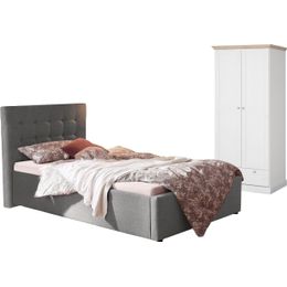 Jugendzimmer-Set OTTO HOME "Hamar-Binz", grau, Schlafzimmerm&ouml;bel-Sets, Jugendzimmer-Set, Polsterbett und Kleiderschrank