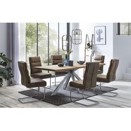 Esstisch Home Affaire "Tristan natur", beige (natur, silber, natur), B:160cm H:77cm T:90cm, Tische, Esstisch, mit echter Baumkante