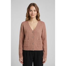 Strickjacke Only "ONLRENE LIFE LS CARDIGAN CC KNT", Damen, Gr. M, mocha mousse detail:melange, sliver button, Strick, Obermaterial: 65% Polyester, 13% Nylon, 13% Polyacryl, 6% Wolle, 3% Elasthan, meliert, regular fit normal, V-Ausschnitt, Strickjacken Strickjacke