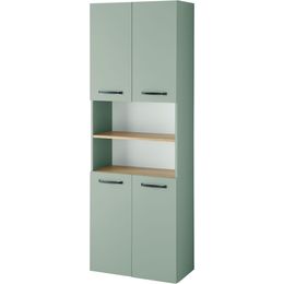 Hochschrank SAPHIR "Quickset 500, Badschrank 61,6 cm breit, 4 T&uuml;ren", salbei nachbildung, B:61,6cm H:176cm T:32,2cm, Holzwerkstoff, Schr&auml;nke, Hochschrank, 4 Einlegeb&ouml;den, 1 offenes Fach, Badezimmer-Hochschrank