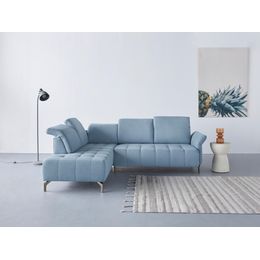 Ecksofa Home Affaire "Fresh L-Form", blau (hellblau), B:260cm H:79cm T:220cm, 98% Polyester 2% Polyamid, Sofas, Ecksofa, Federkern, wahlweise Kopfteilverstellung und motorischer Vorziehsitz