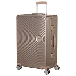 Hartschalen-Trolley American Tourister "SOUNDBOX ALU, verschiedene Gr&ouml;&szlig;en und Farben", Damen, Gr. B/H/T: 52cm x 77cm x 30cm 100 l, braun (bronze), Aluminium, Koffer Hartschalen-Trolley, Hartschalen-Koffer zwei TSA-Schl&ouml;sser Aluminium-Koffer