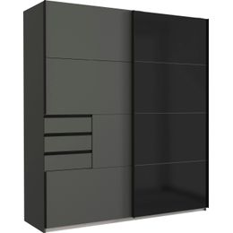Schwebet&uuml;renschrank wimex "Barcelona", schwarz (graphit, mittelt&uuml;r glas schwarz), B:225cm H:208cm T:65cm, Schr&auml;nke, Schwebet&uuml;renschrank, mit Glaselementen und Schubladen