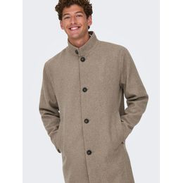 Only & Sons Kurzmantel ONLY & SONS "ONSCHARLES WOOL COAT OTW", Herren, Gr. XL, greige, Web, Obermaterial: 50% Wolle, 40% Polyester, 5% Polyacryl, 5% Viskose, unifarben, regular fit ca. Mitte Oberschenkel, mit Kn&ouml;pfen,&Auml;rmel mit &Auml;rmelschlitz, M&auml;ntel Kurzmantel