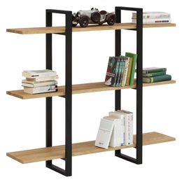 B&uuml;cherregal Home Affaire "Krystian Regal", beige (natur), B:120cm H:108cm T:29cm, Massivholz, Regale, B&uuml;cherregal, Raumteiler, Ablagen aus Eichenholz, Gestell aus robustem Metall