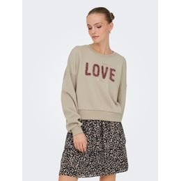 Sweater Only "ONLKIARA L/S O-NECK CHIFFON MIX SWT", Damen, Gr. L, string print:love, Sweatware, Obermaterial: 60% Baumwolle, 40% Polyester, bedruckt, regular fit, Rundhals, Sweatshirts Sweater
