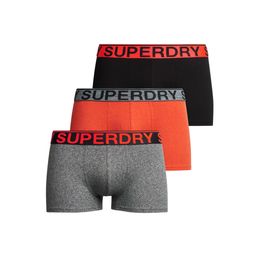 Boxershorts Superdry "TRUNK TRIPLE PACK", Herren, Gr. L, 3 Stk., orange (karst mega schwarz, schwarz, bright orange marl), Jersey, Obermaterial: 95% Baumwolle, 5% Elasthan, bedruckt, eng, Unterhosen Boxershorts