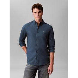 Langarmhemd Calvin Klein Jeans, Herren, Gr. XL, N-Gr, navy teal, Web, Obermaterial: 98% Baumwolle, 2% Elasthan, unifarben, klassisch normal, Rundhals, 1-Knopf-Manschette mit Schlitz, Hemden Langarmhemd, Button-Down-Kragen, Baumwoll-Stretch